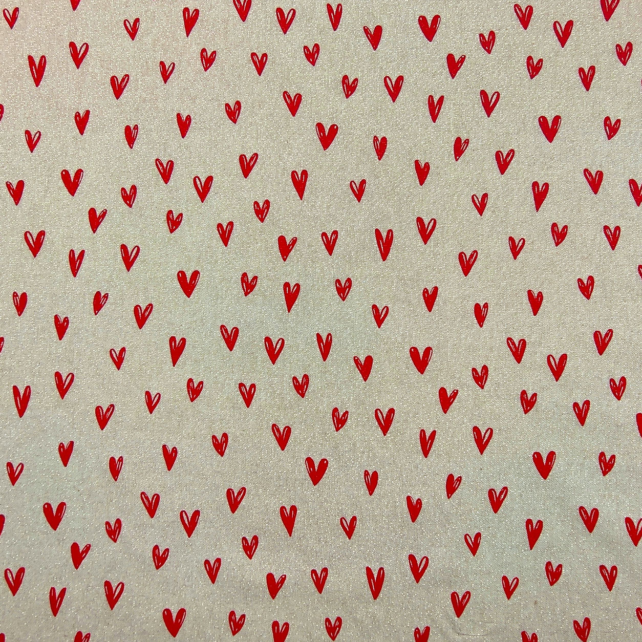 Metallic Half Panama Fabric with Red Hearts