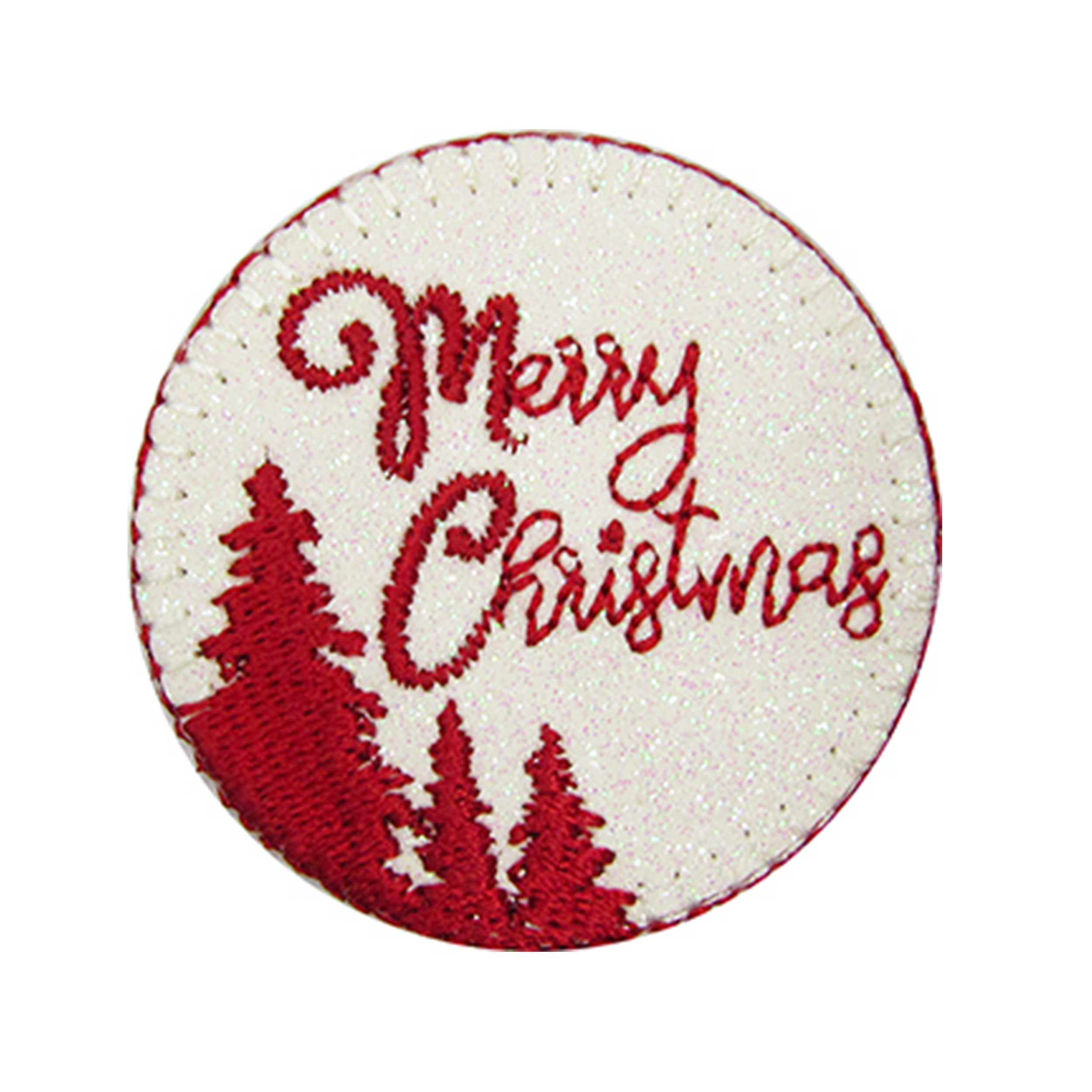 Merry Christmas Round White Heat-Adhesive Patch
