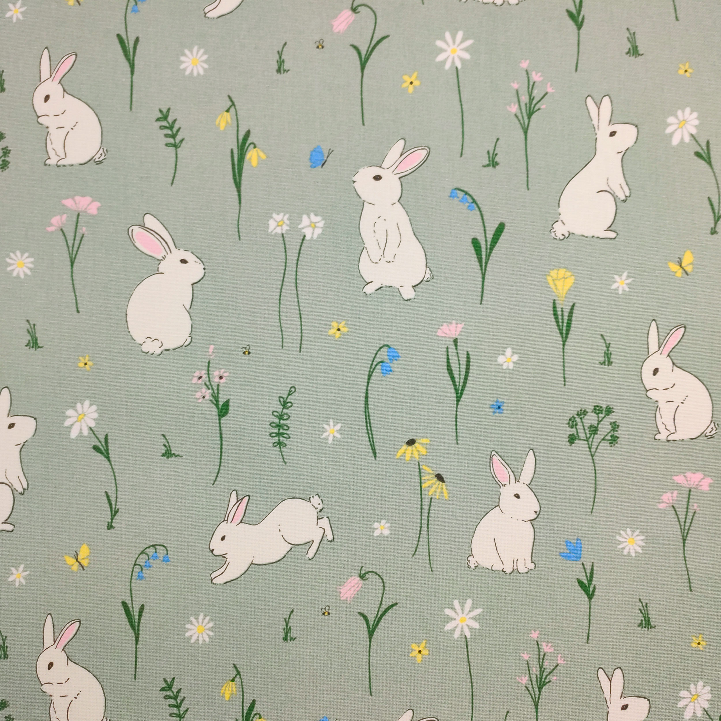 Half Panama Printed Fabric with Rabbits