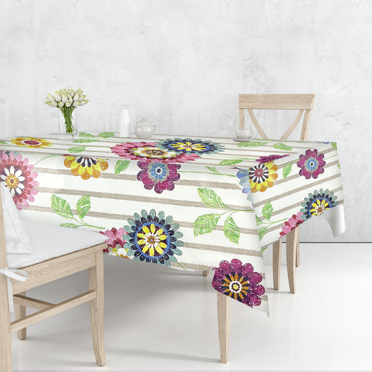 Tovaglia Plastificata Fiori e Righe | Panini