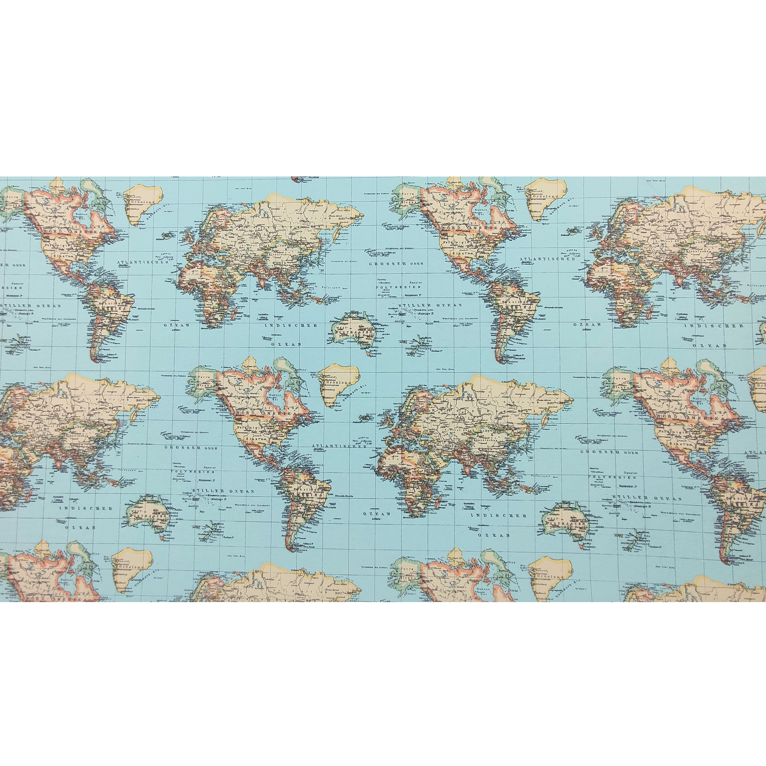 Cotton Blend Fabric with World Map