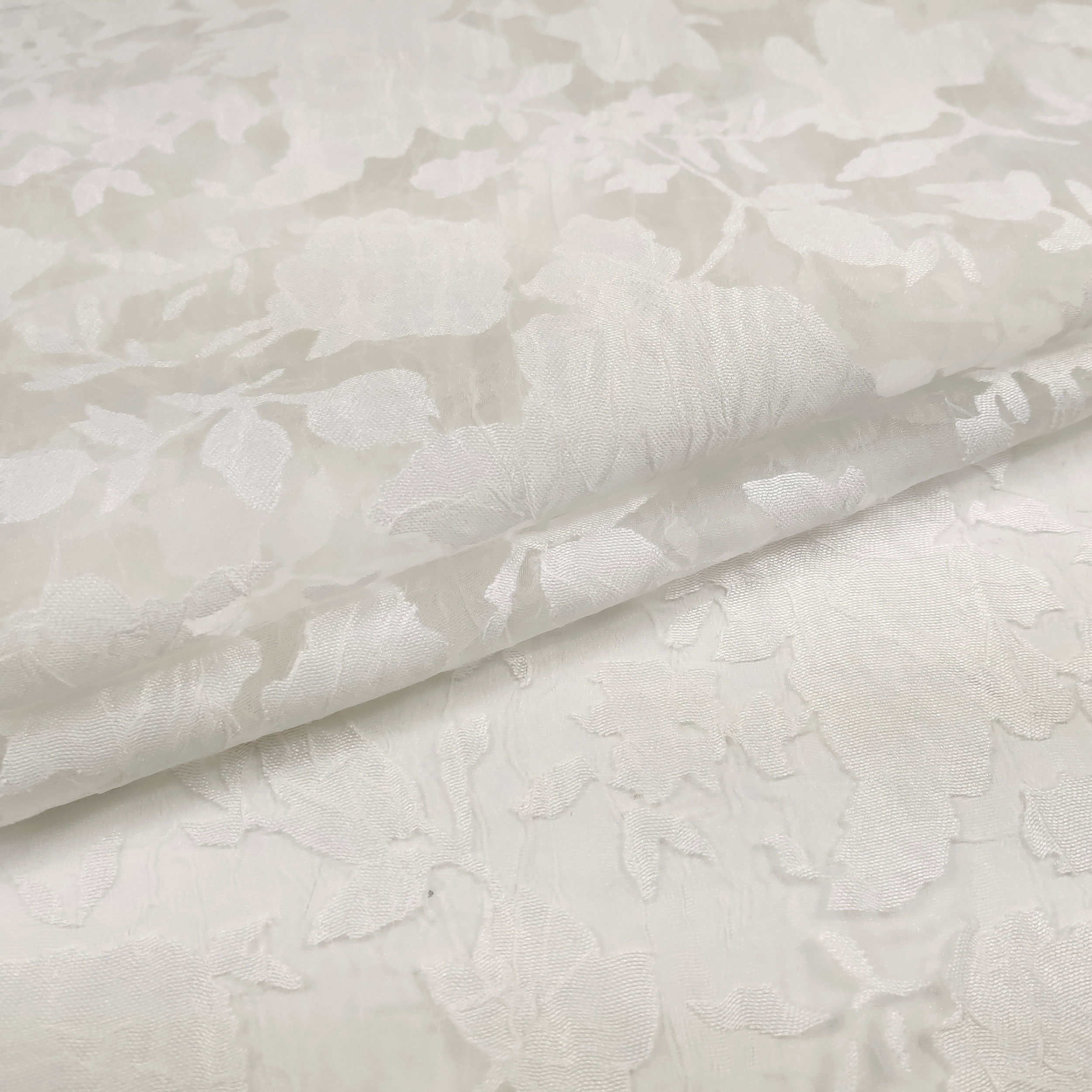 Premium White Floral Burnout Fabric