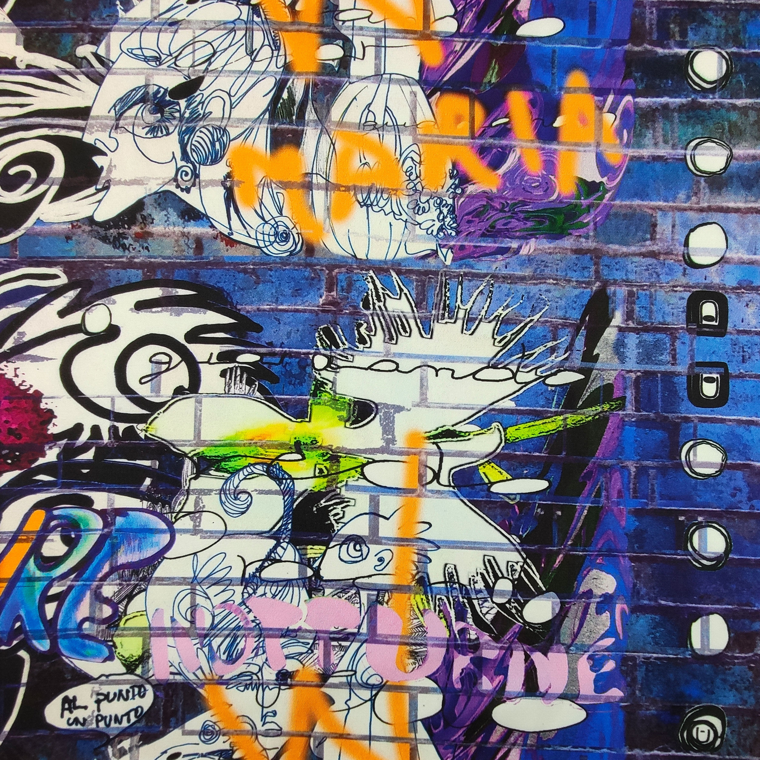 Graffiti Print Satin Fabric