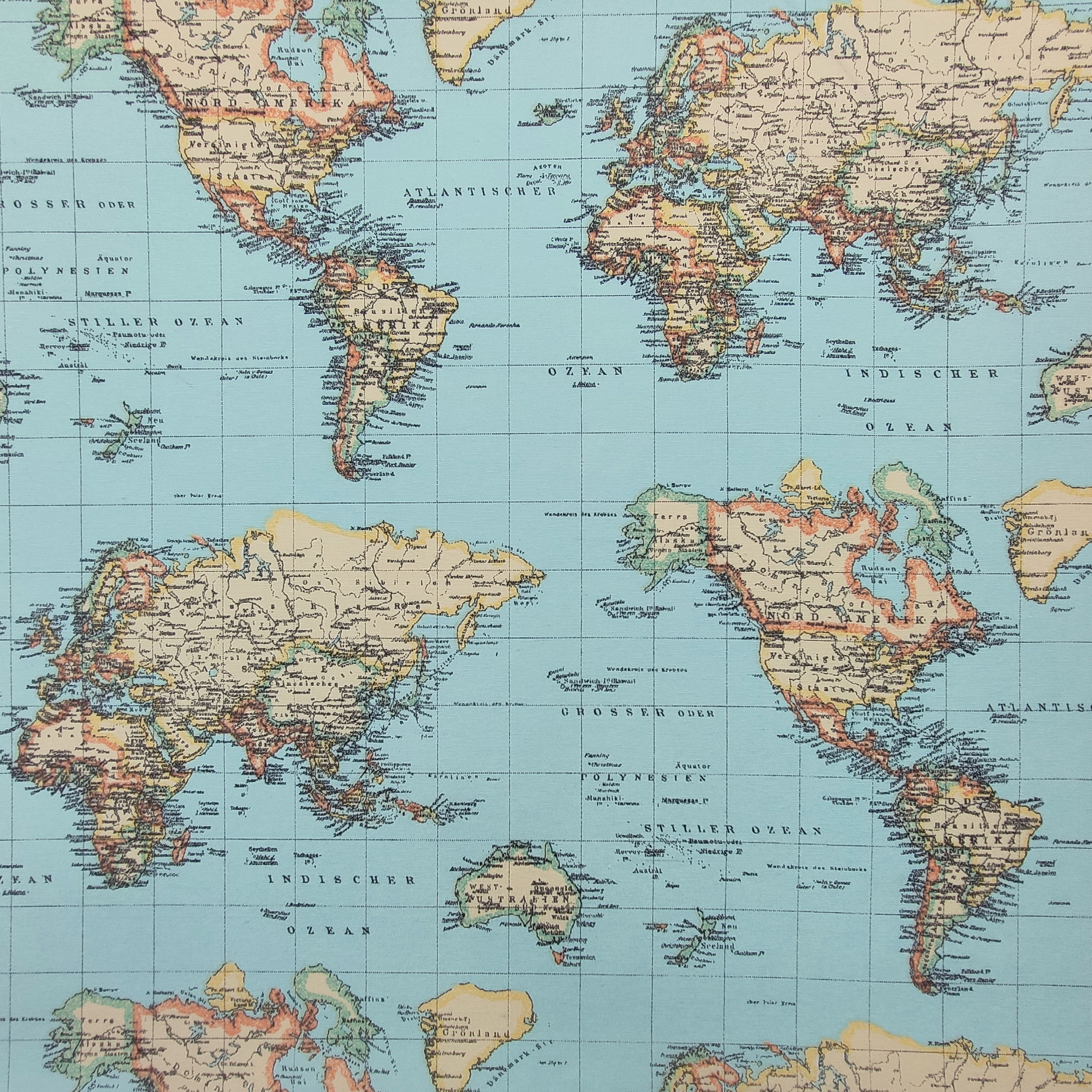 Cotton Blend Fabric with World Map