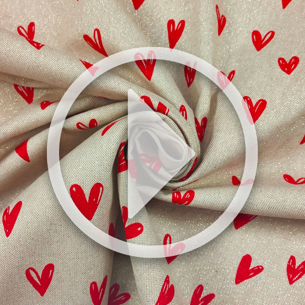 Metallic Half Panama Fabric with Red Hearts