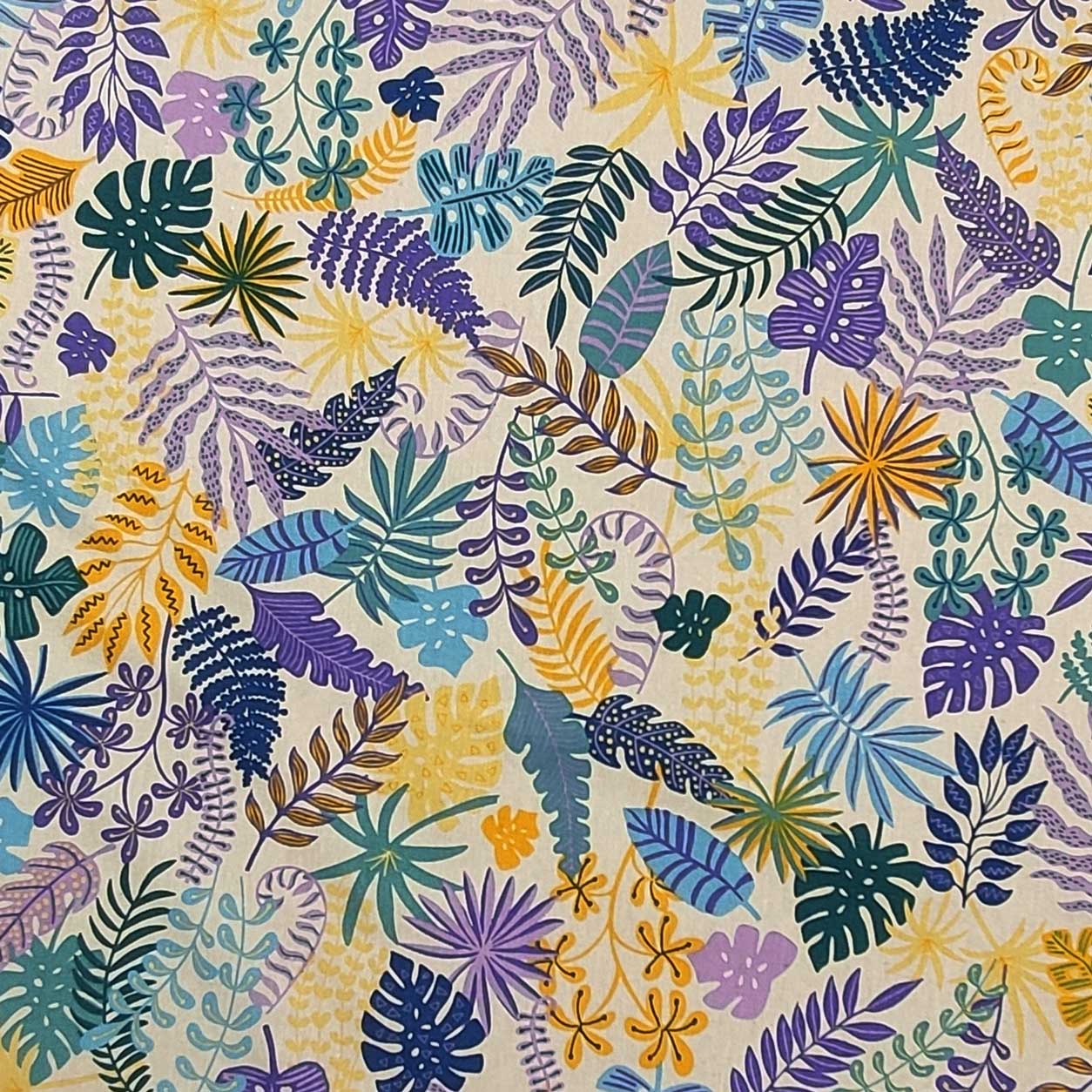 Half Panama Printed Fabric with Colorful Leaves