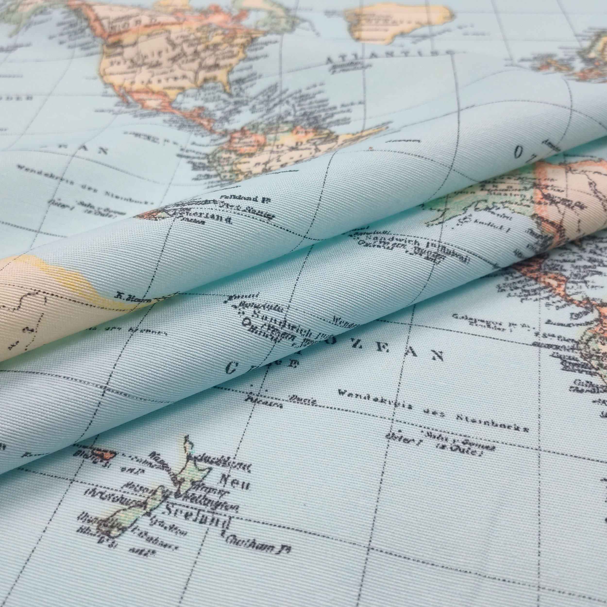 Cotton Blend Fabric with World Map