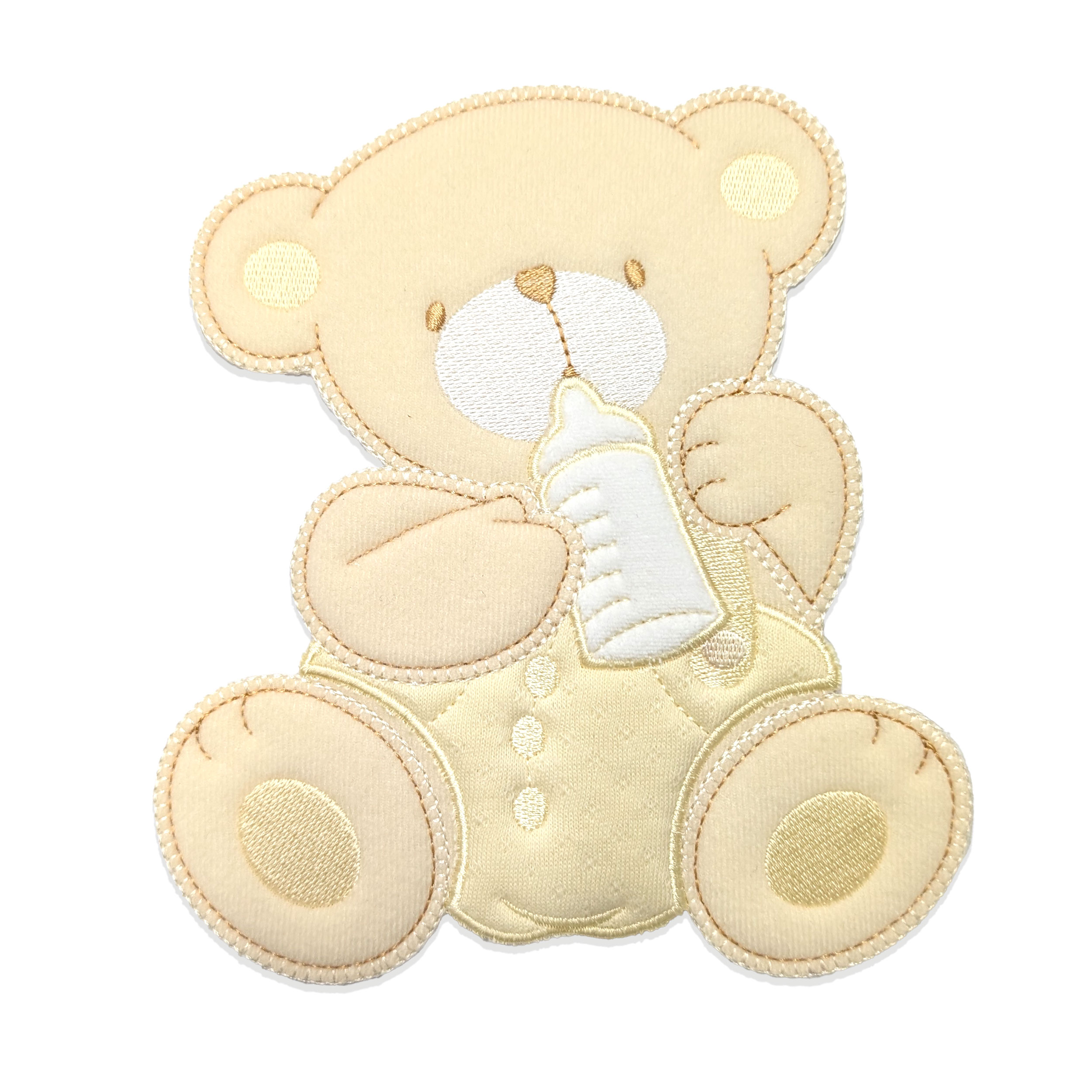 Thermoadhesive patch Teddy Bear with Baby Bottle Beige