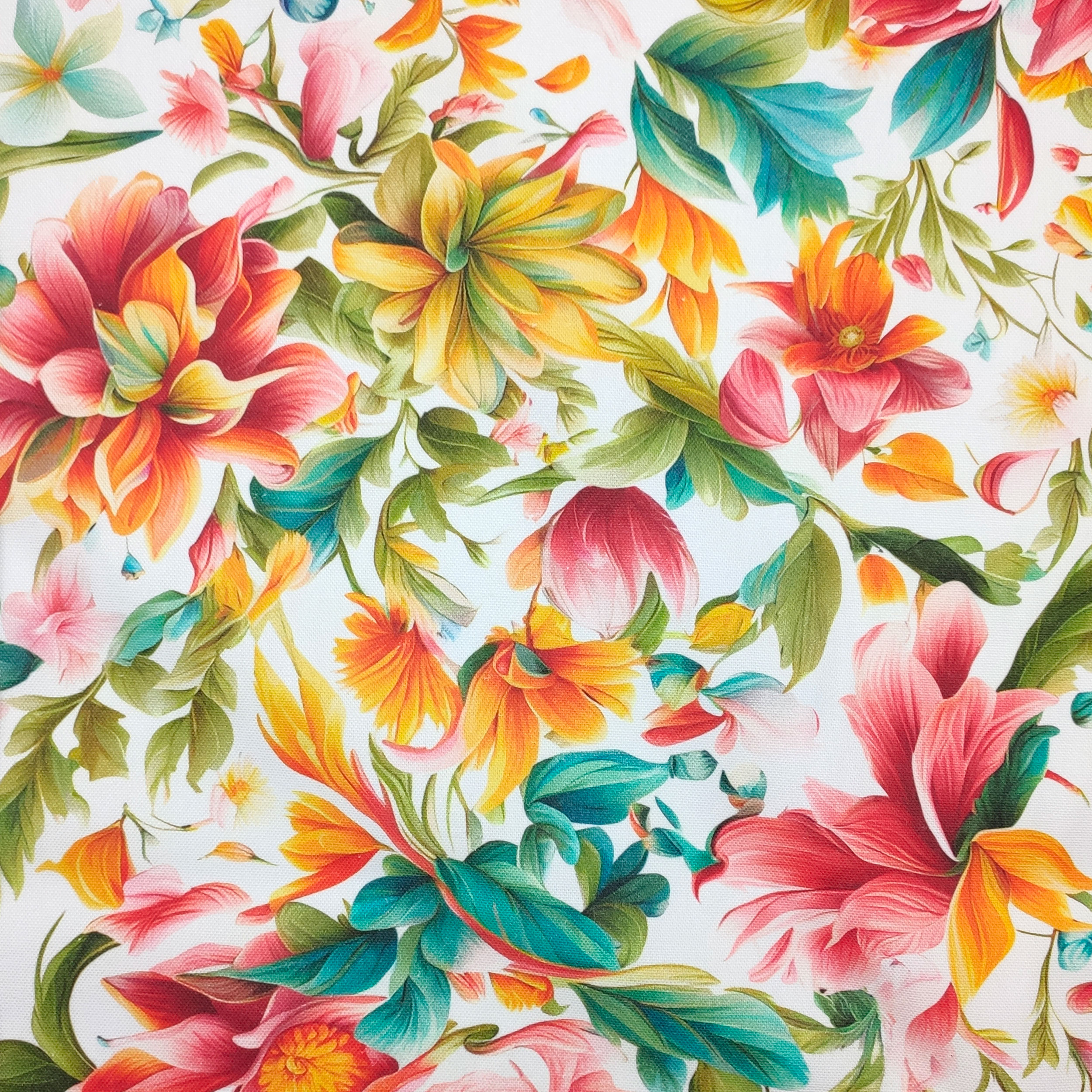 Multicolor Floral Print Half Panama Fabric