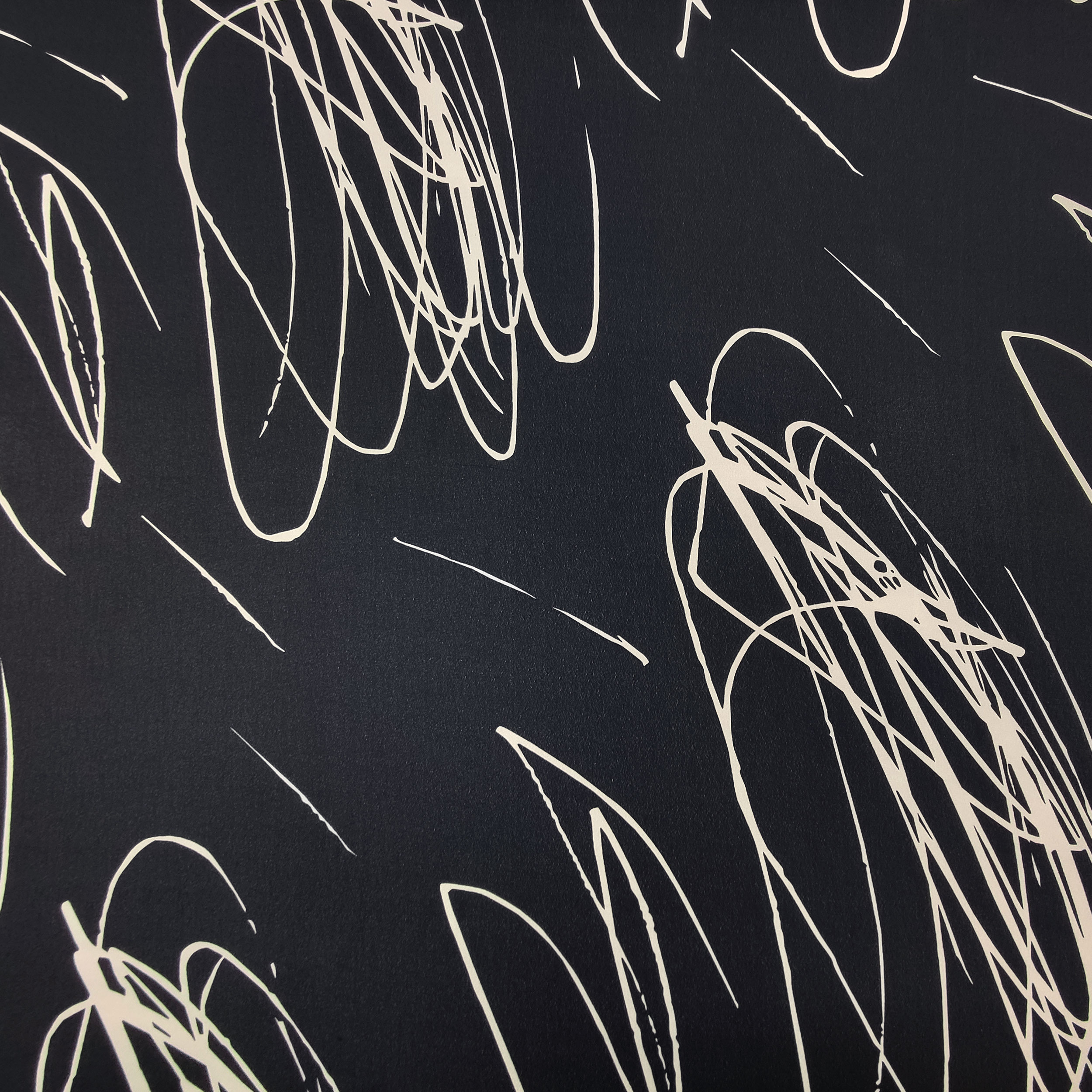 White Lines Black Chiffon Fabric