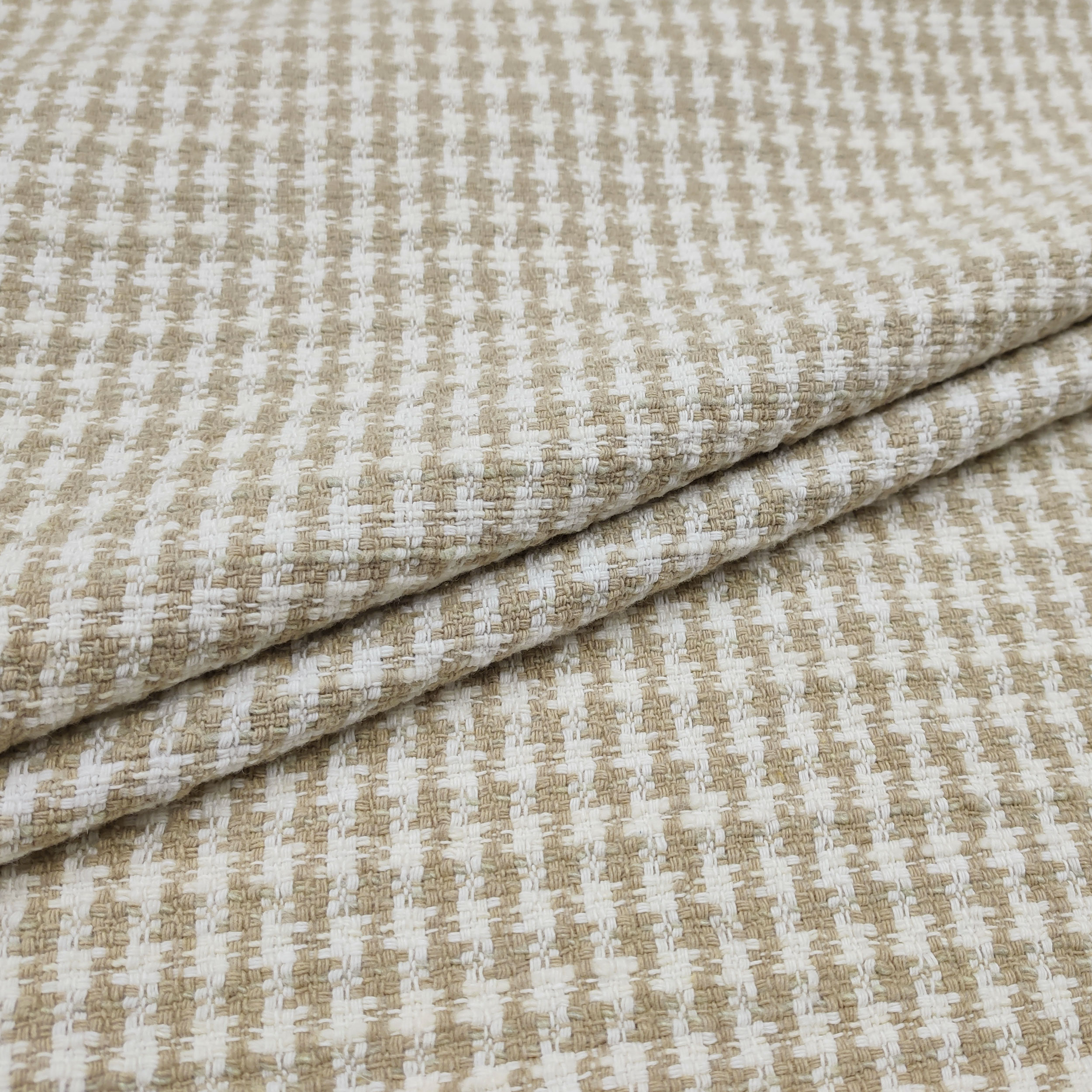 100% Cotton Beige Houndstooth Tweed Fabric