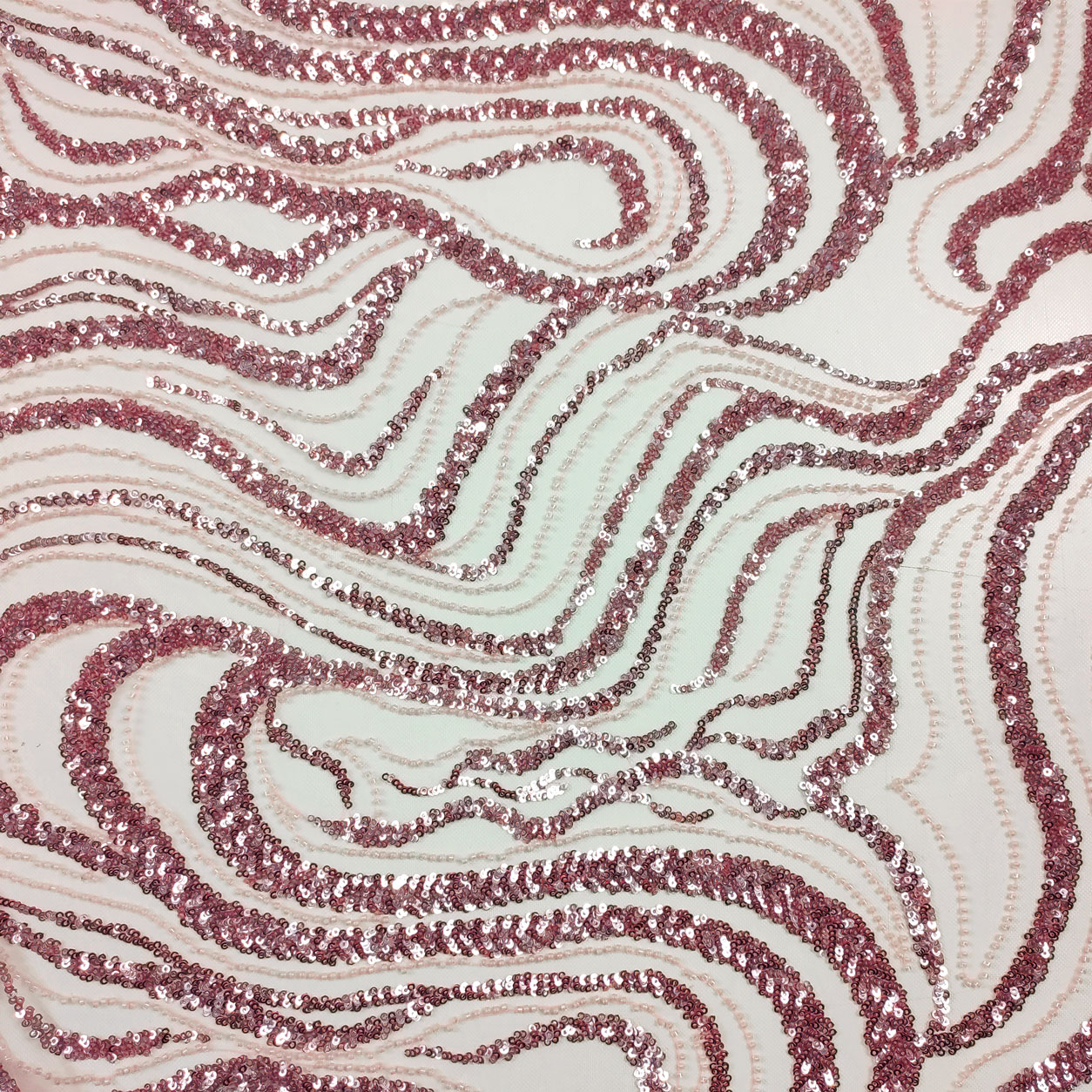 Pink Sequined Embroidered Tulle Fabric